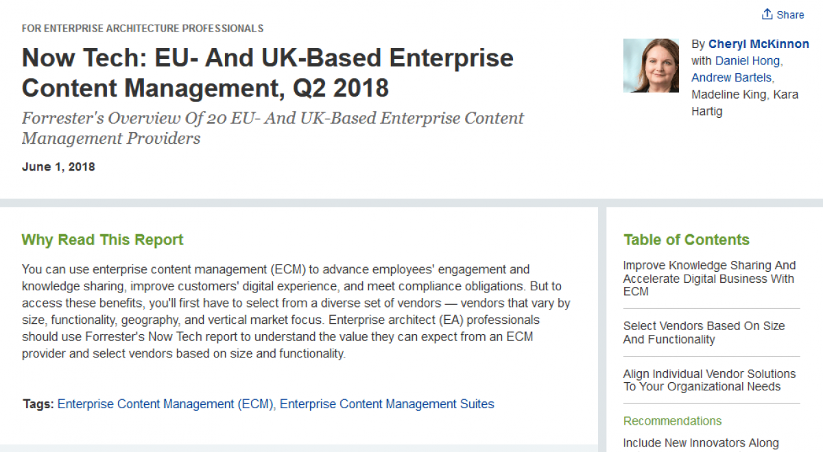 Forrester erstellt Übersicht zu europäischen ECM-Anbietern - ECMGUIDE